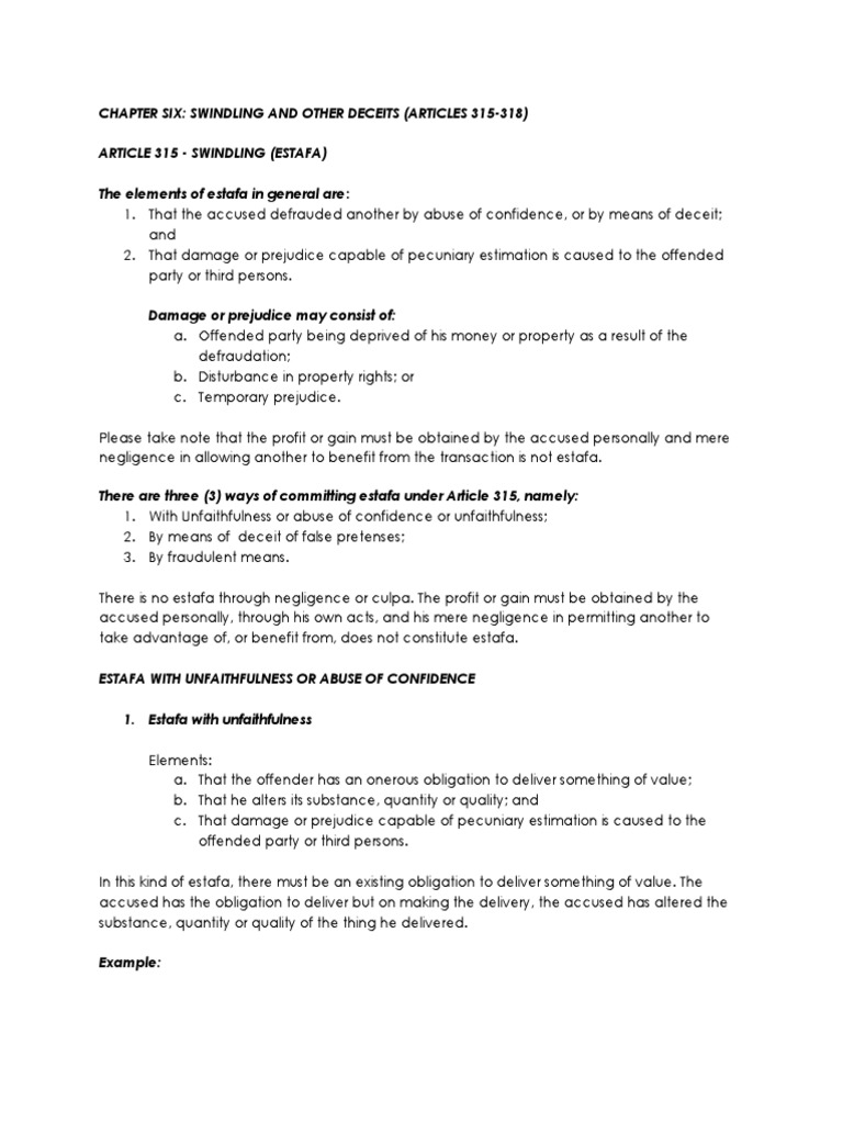 Understanding Estafa: Types and Elements | PDF | Fraud | Mortgage Law
