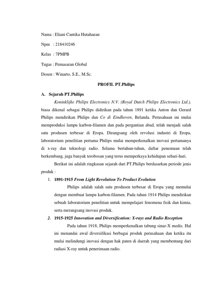 Profil dan Sejarah Perusahaan Philips | PDF | Bisnis | Griya & Taman