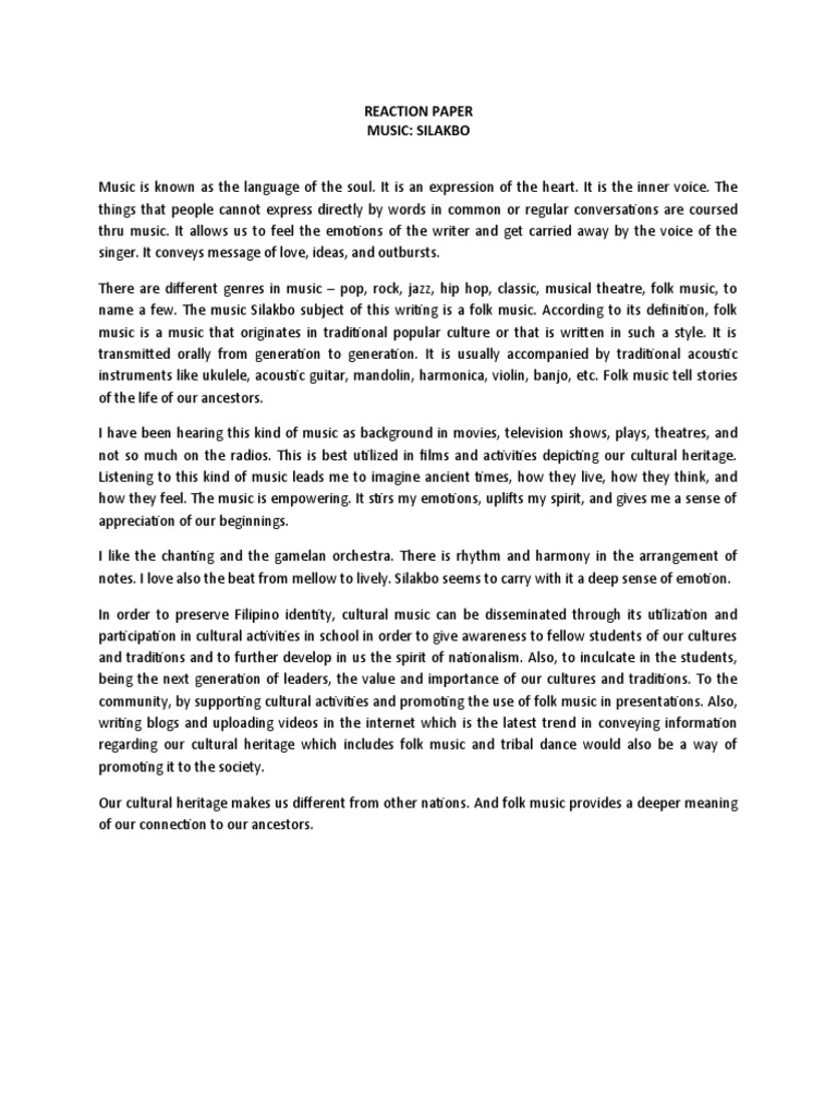 Reaction Paper Music | PDF | Folk Music | Performing Arts