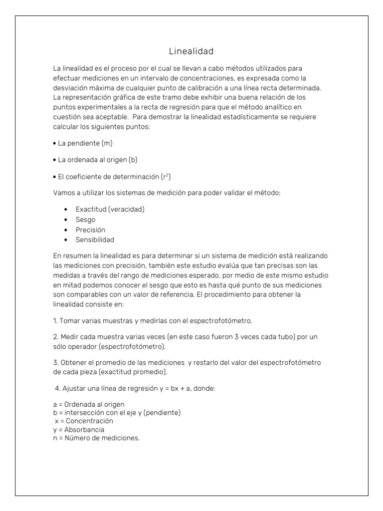Estudio de Linealidad en Metrología | PDF | Métodos y materiales de ...
