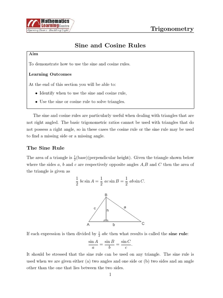 Trigonometry Sine and Cosine Rules | PDF | Trigonometric Functions | Sine
