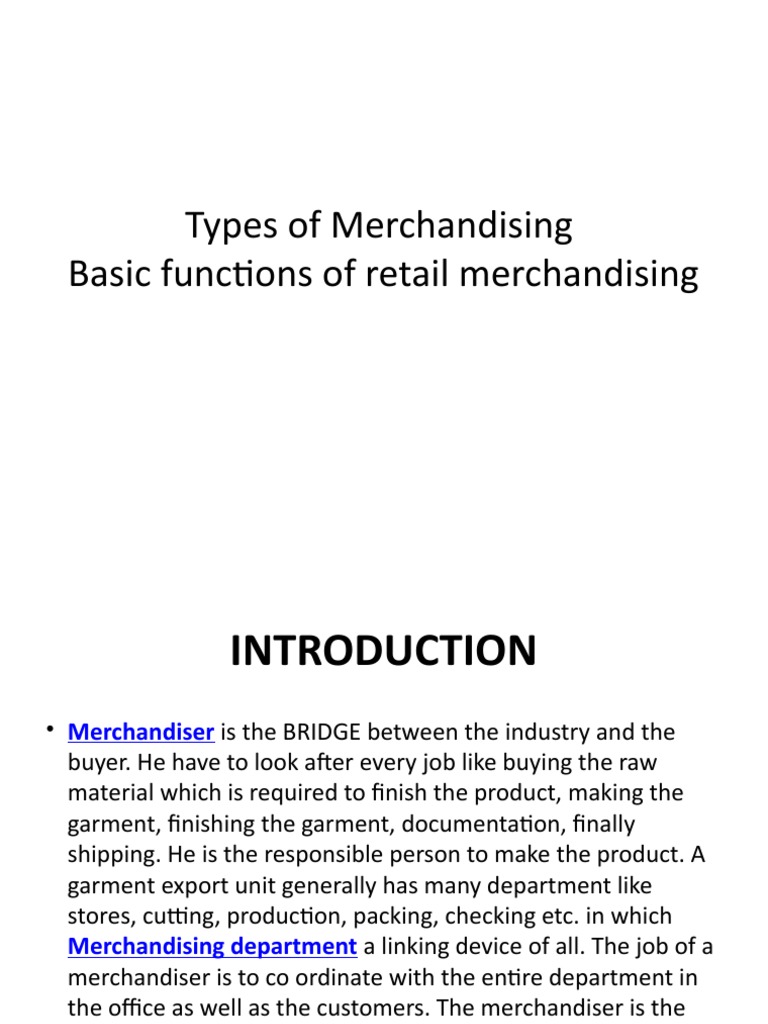 Types of Merchandising Basic Functions of Retail Merchandising | PDF ...