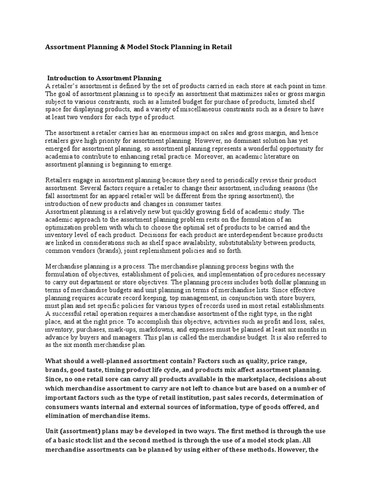 Assortment Planning & Model Stock Planning in Retail | PDF | Retail ...