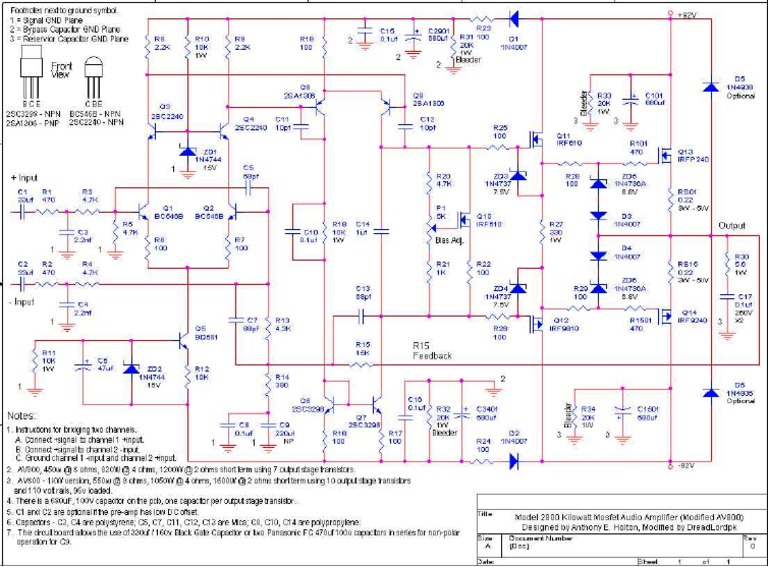 Agota 2800 1kw Mosfet Power Amplifier SCH | PDF