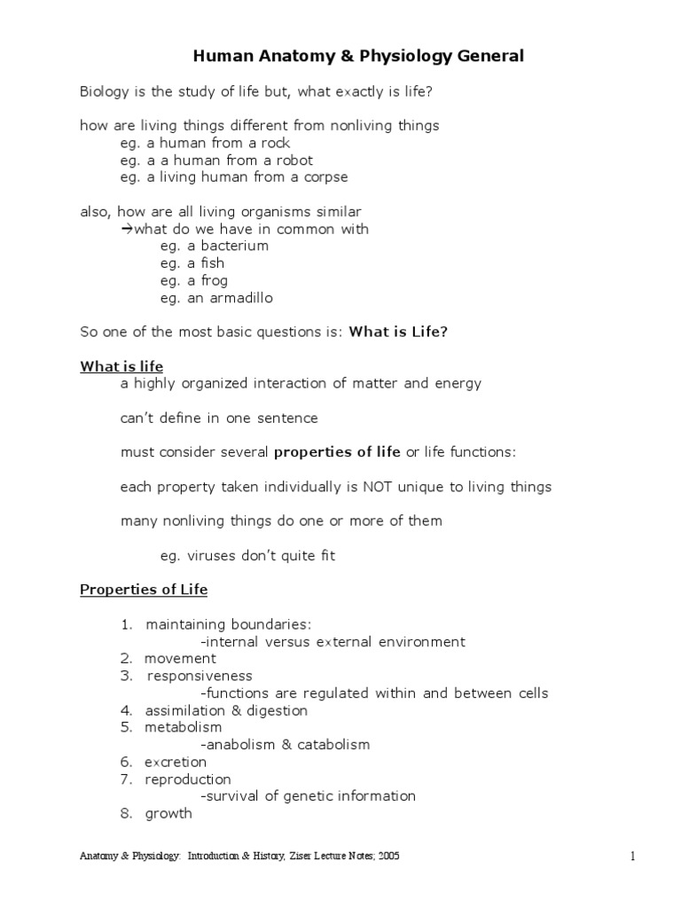 Human Anatomy & Physiology General: What Is Life | PDF | Homeostasis ...