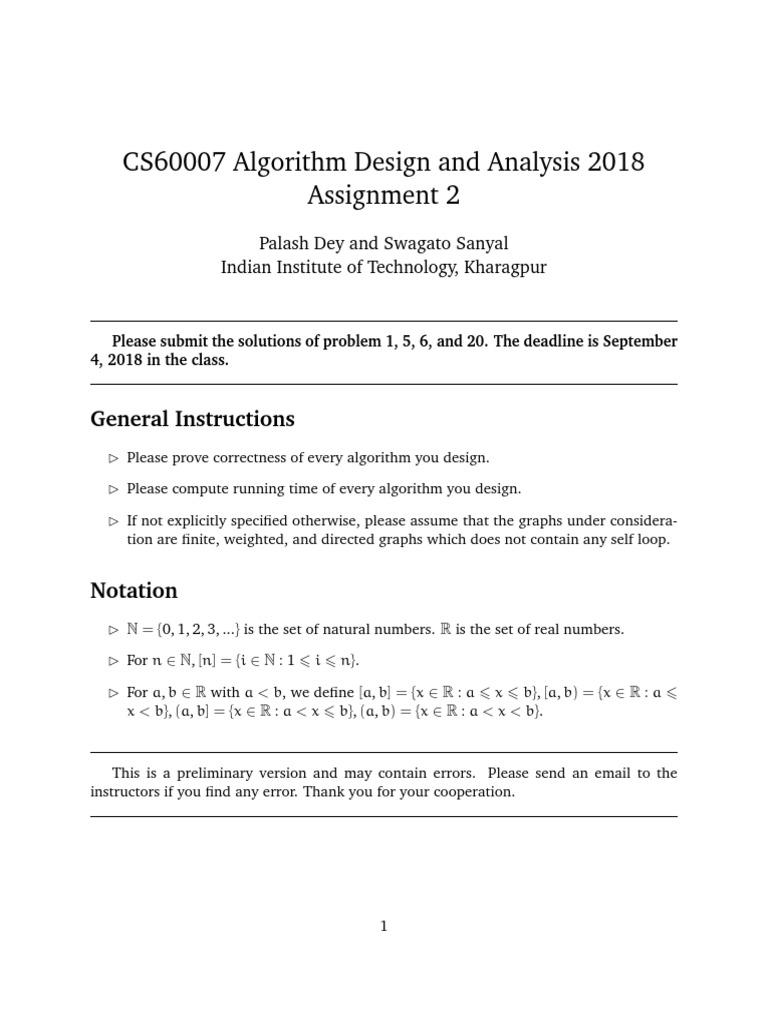 CS60007 Algorithm Design and Analysis 2018 Assignment 2: General Instructions | PDF | Operations ...