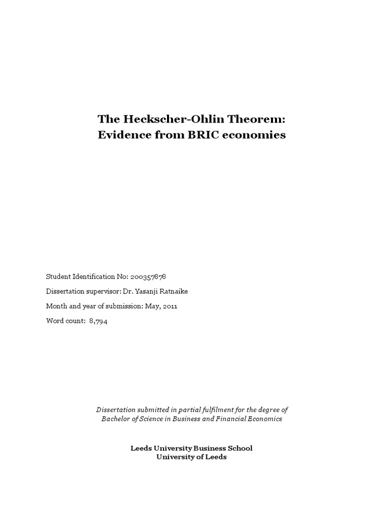 The Heckscher-Ohlin Theorem: Evidence From BRIC Economies | PDF ...