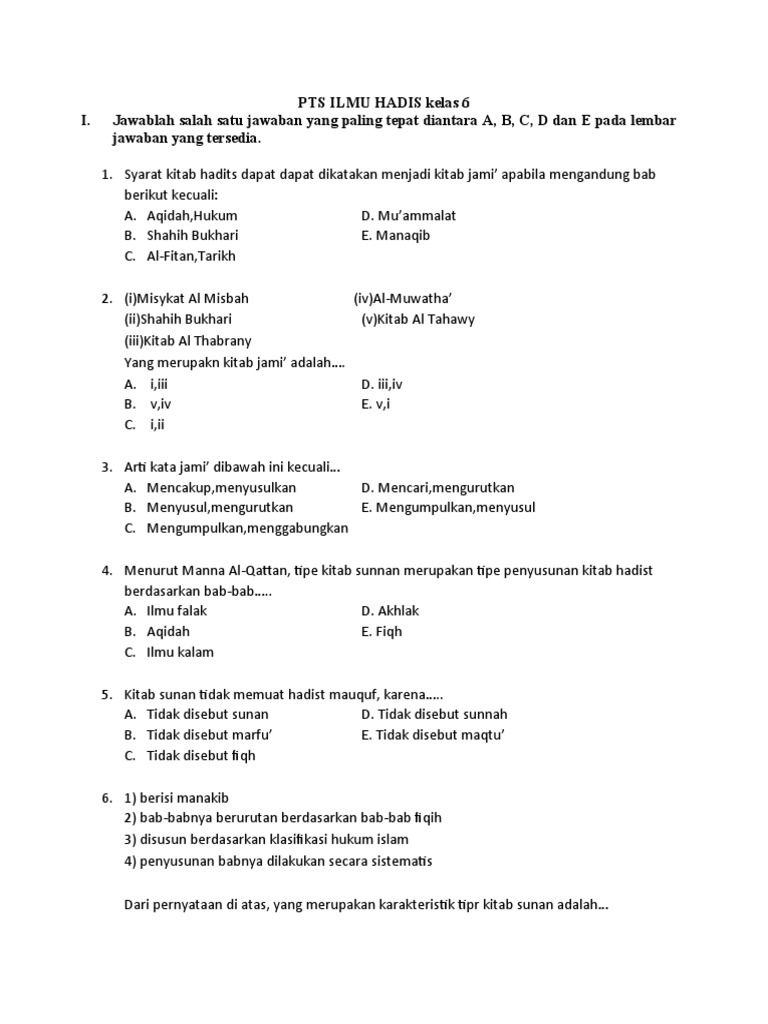 Latihan ILMU HADIS 6 | PDF | Agama & Spiritualitas | Klasik