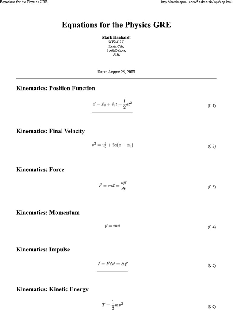 Equations for the Physics GRE | Orbit | Astronomy