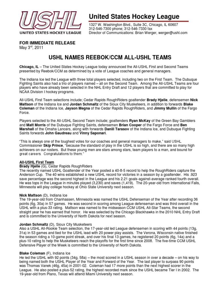 2010 11 All Ushl Teams | PDF | National Hockey League Teams | Ice Hockey