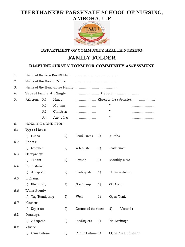 Family Health Survey Form for Community Assessment | PDF | Foods ...