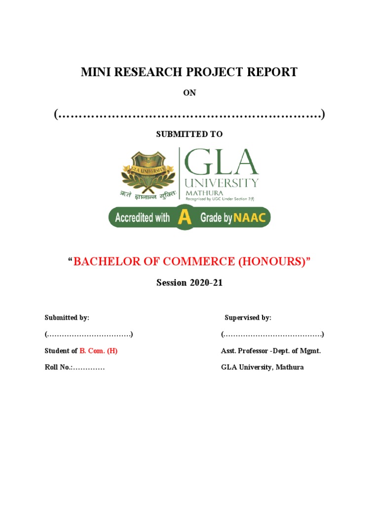 Mini Research Project Report ( .) : Bachelor of Commerce (Honours) " | PDF