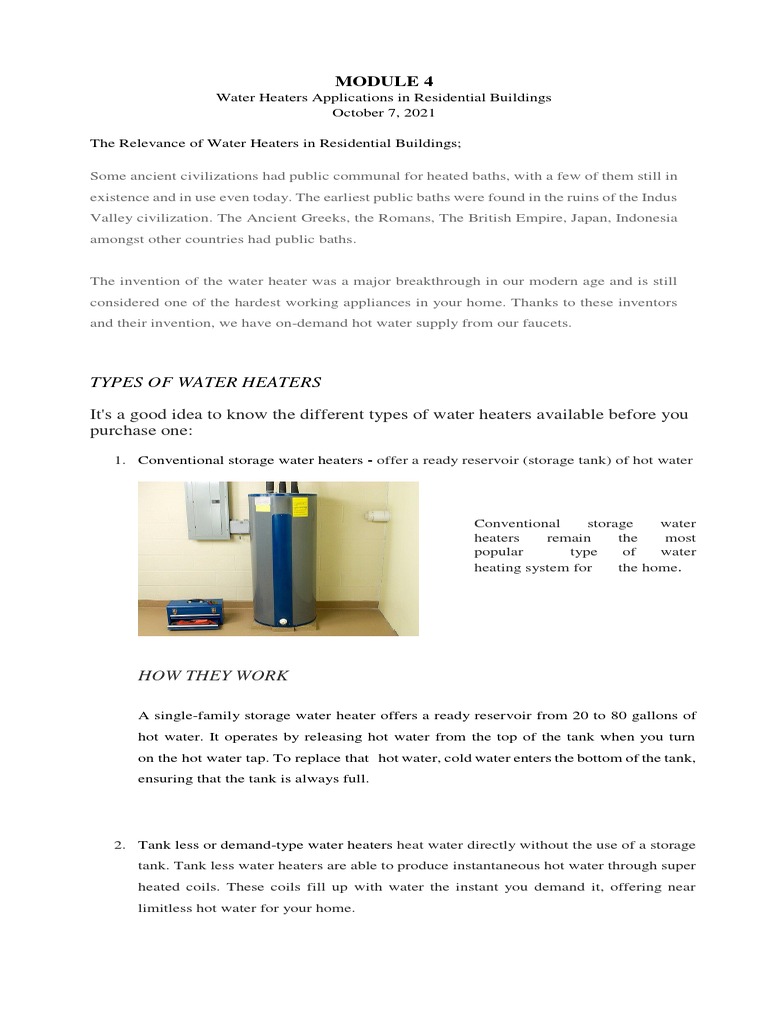 Module 4 - Water Heaters Application | PDF | Water Heating | Furnace