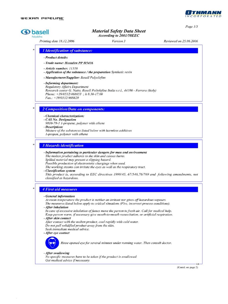 Wexan PPR - PPR Safety Data | PDF