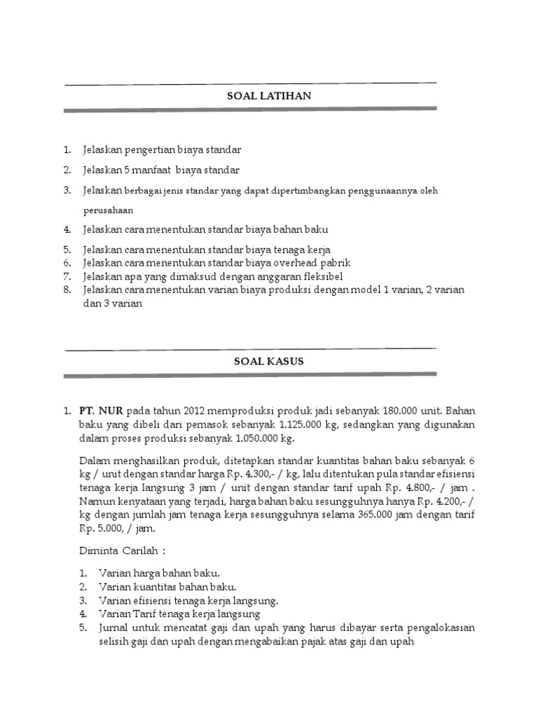 Soal Latihan dan Kasus Biaya Standar | PDF