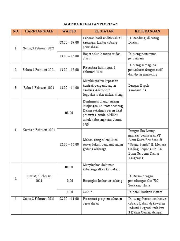 TUGAS 6 (Jadwal Kegiatan Pimpinan) | PDF