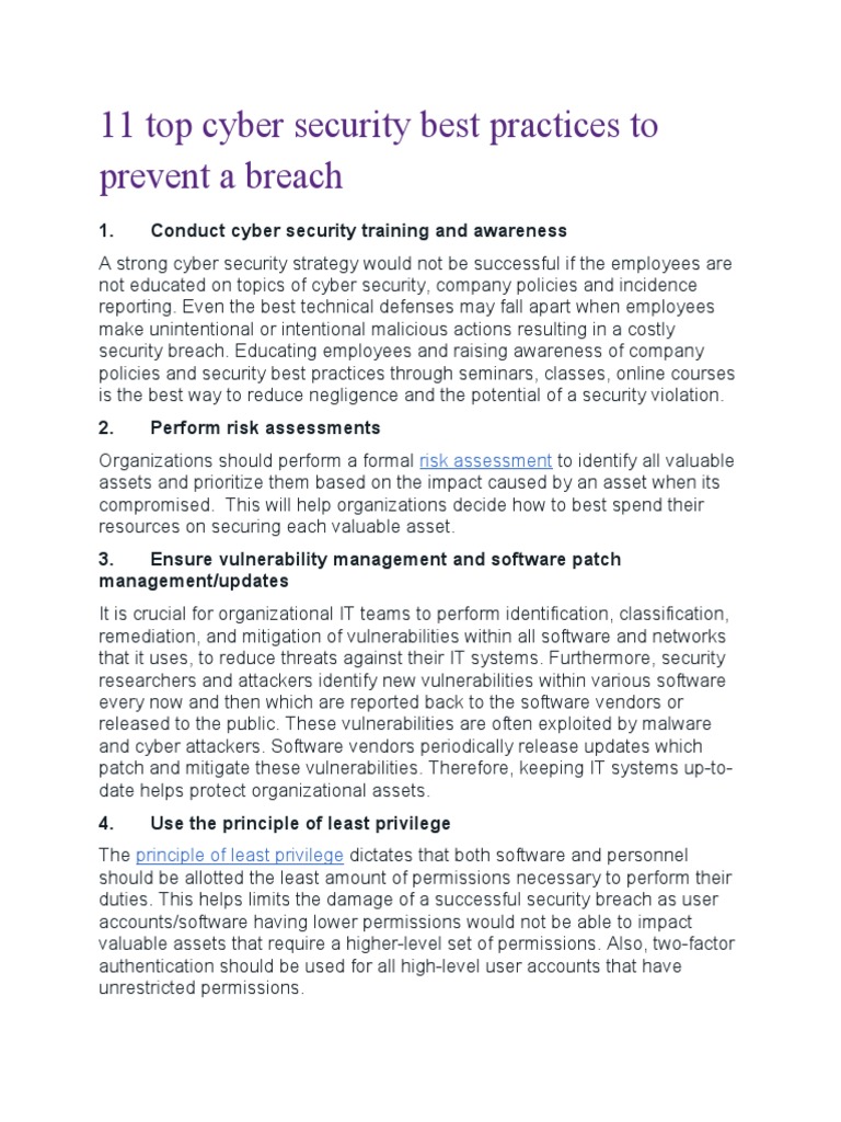 11 Top Cyber Security Best Practices To Prevent A Breach | PDF ...