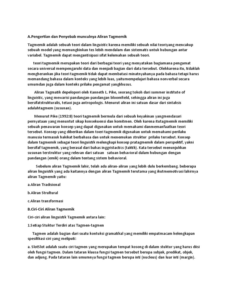 Teori Tagmemik: Pengertian dan Ciri-ciri | PDF