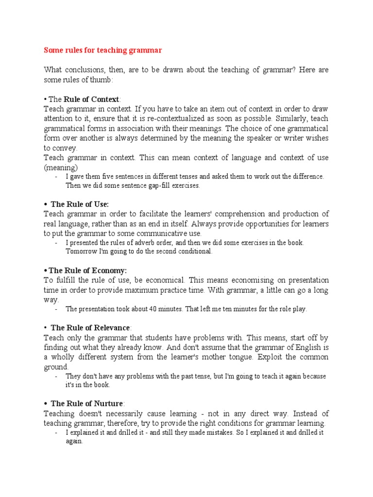 6 Rules For Teaching Grammar | PDF | Grammar | Learning