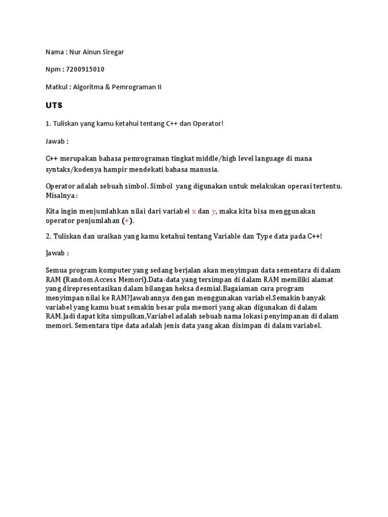 C Operator Variabel Dan Tipe Data Pdf