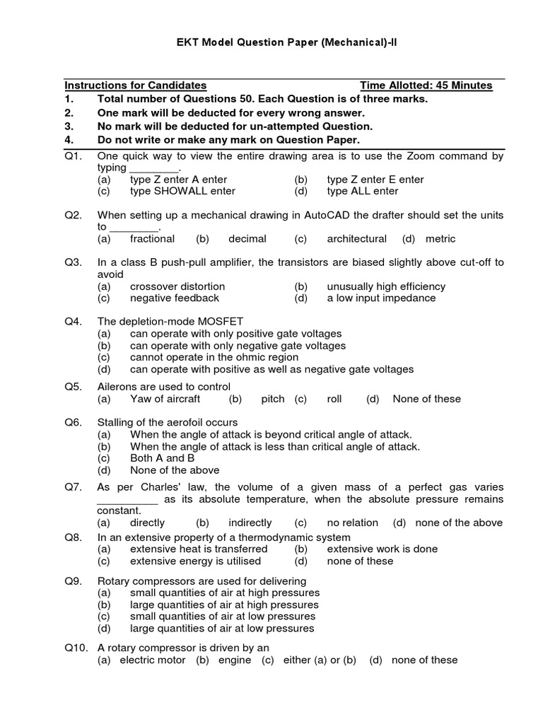 Mechanical Engineering EKT Question Paper | PDF | Amplifier | Stress ...