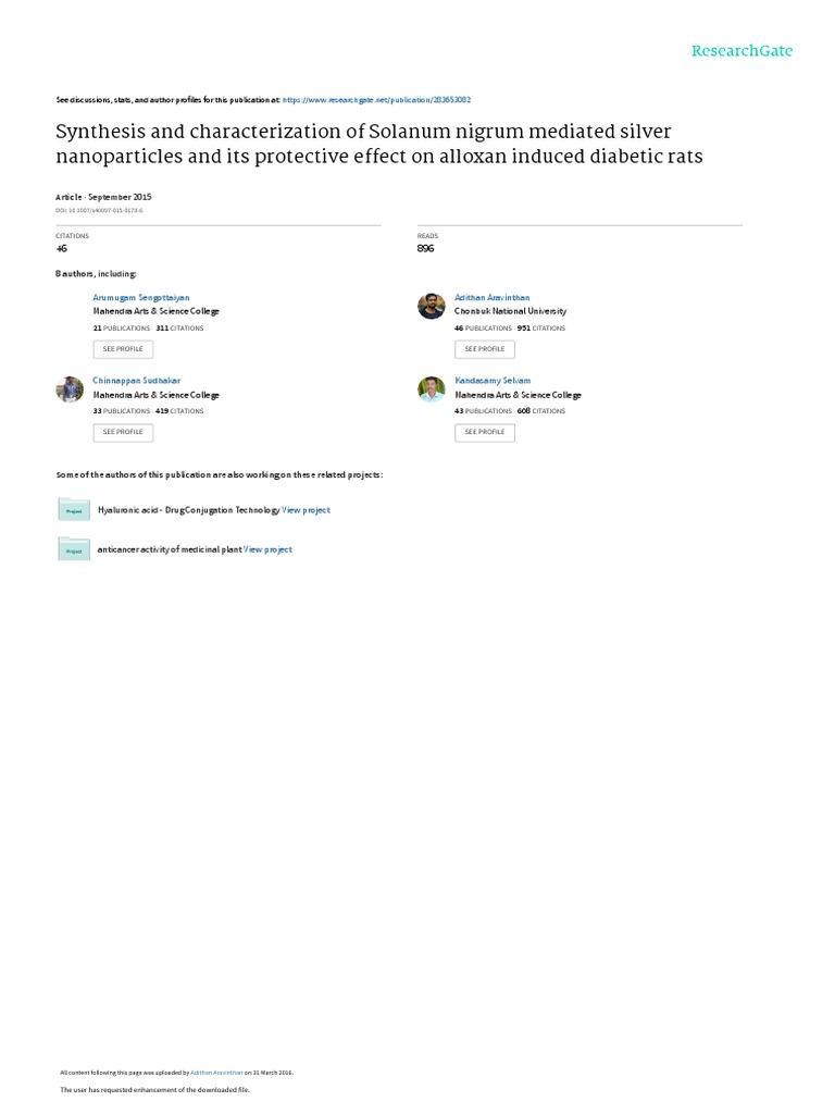 Synthesis and Characterization of Solanum Nigrum M | PDF | Diabetes ...