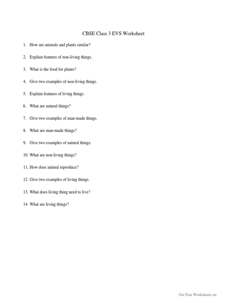 Class 3 EVS Worksheet Answers | PDF