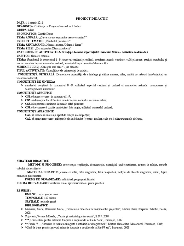 10 Proiect Didactic Matematica | PDF