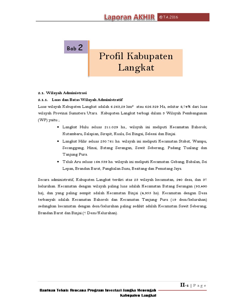 Wilayah dan Kecamatan Kabupaten Langkat | PDF