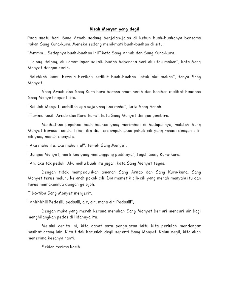 Kisah Monyet Yang Degil | PDF