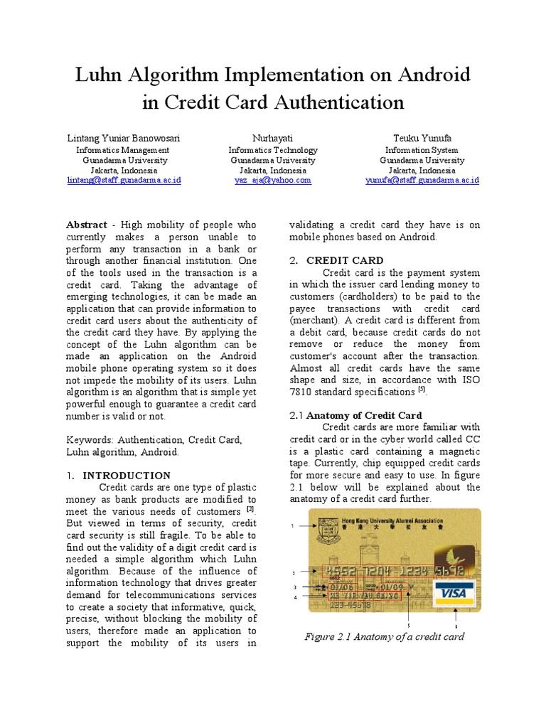 Luhn Algorithm Implementation On Android In Credit Card Authentication Pdf Credit Card