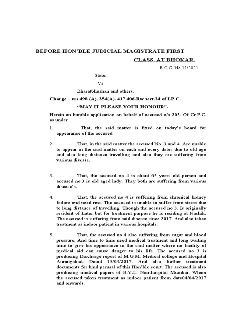 Before Hon'Ble Judicial Magistrate First Class. at Bhokar | PDF ...