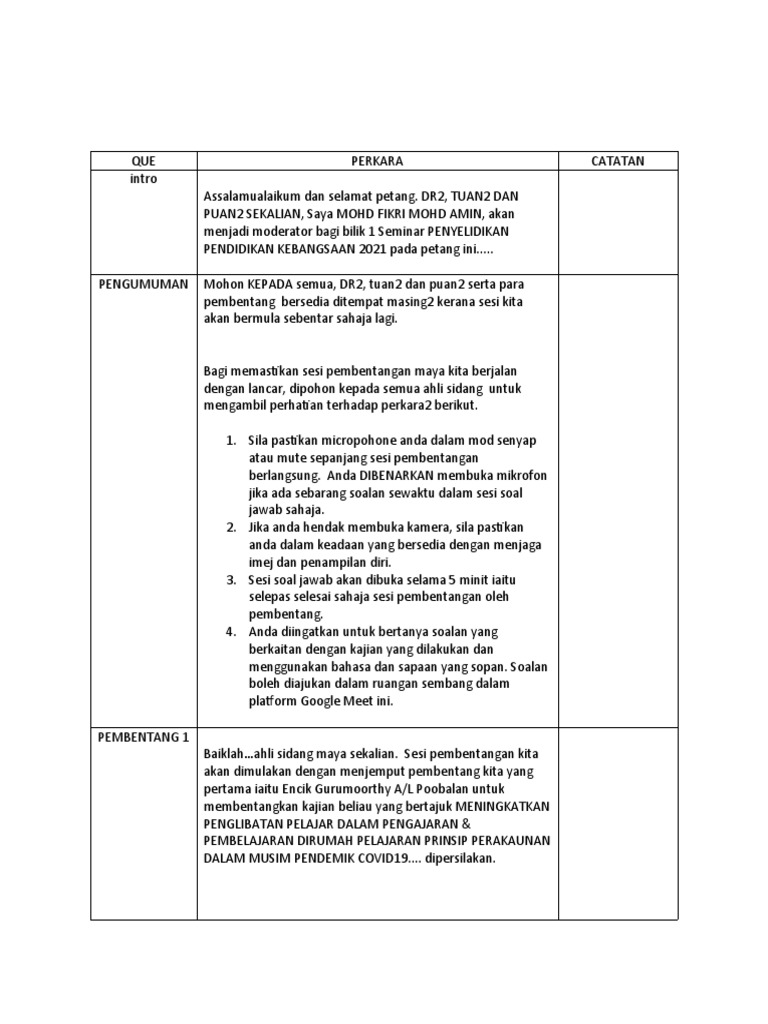 Skrip MODERATOR SPEKS 2021 | PDF