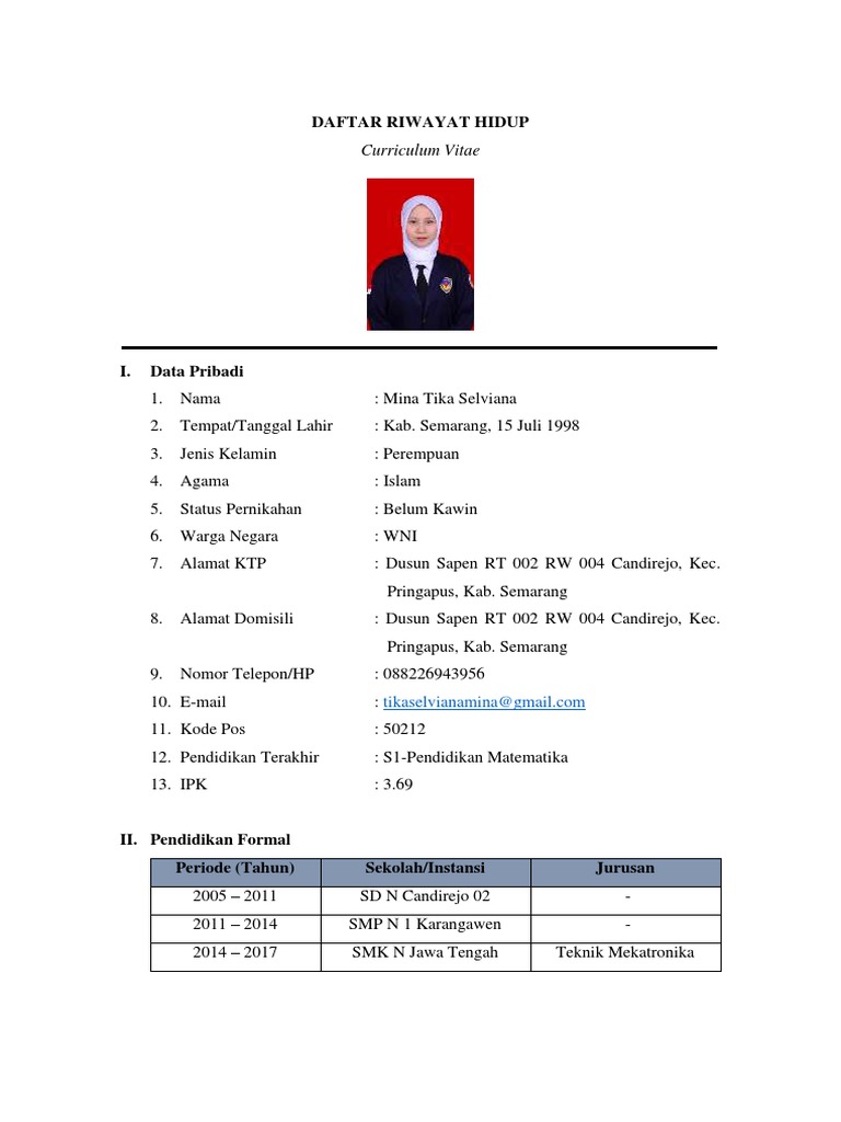 Daftar Riwayat Hidup: Curriculum Vitae | PDF