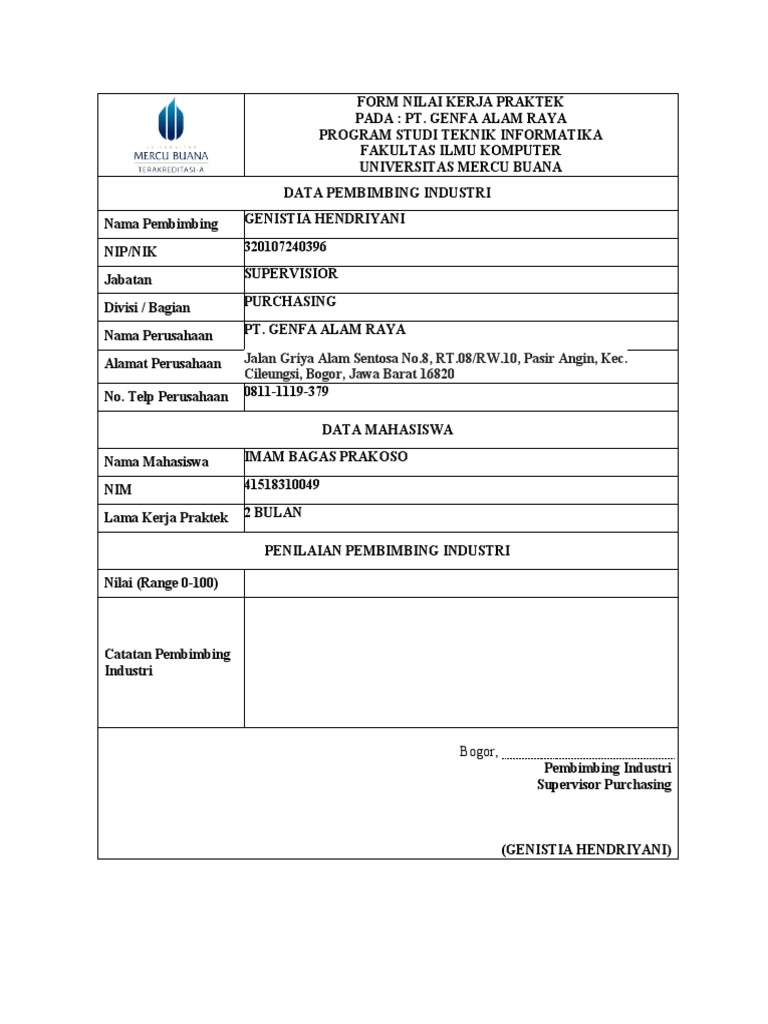 form-nilai-kp-genfa | PDF