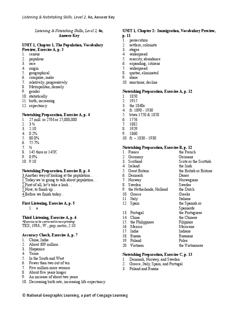 Answer Key For Listening Note Taking | PDF | University And College ...