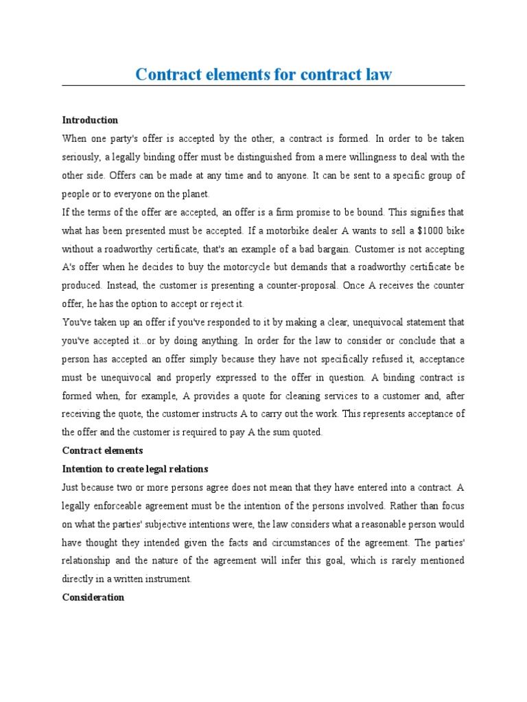 Contract Element of Contract Law | PDF | Consideration | Negotiation