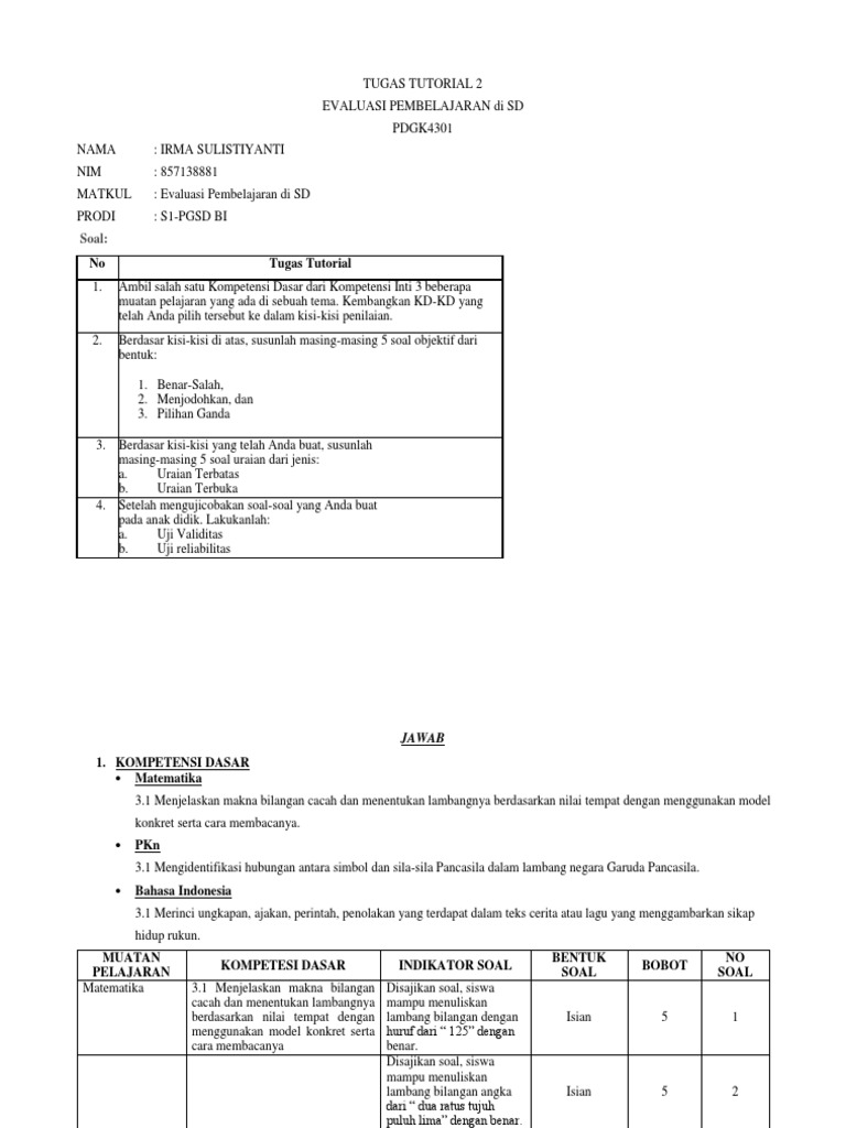 TT2 Evaluasi Pembelajaran Di SD | PDF