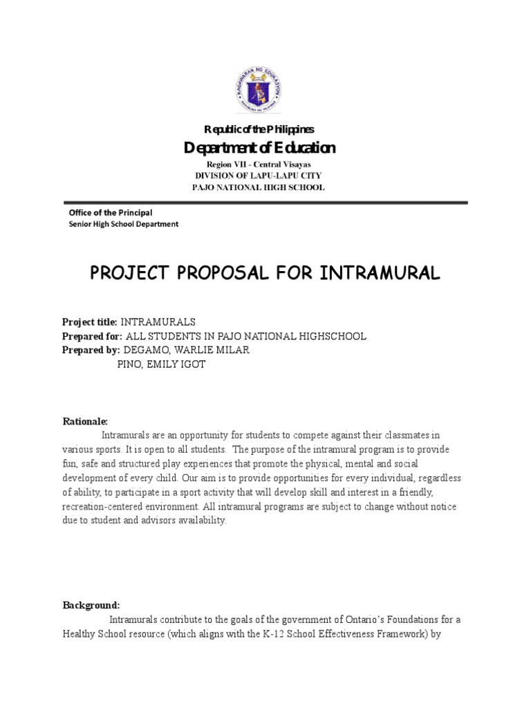 PROJECT PROPOSAL FOR INTRAMURAL | PDF | Human Nature