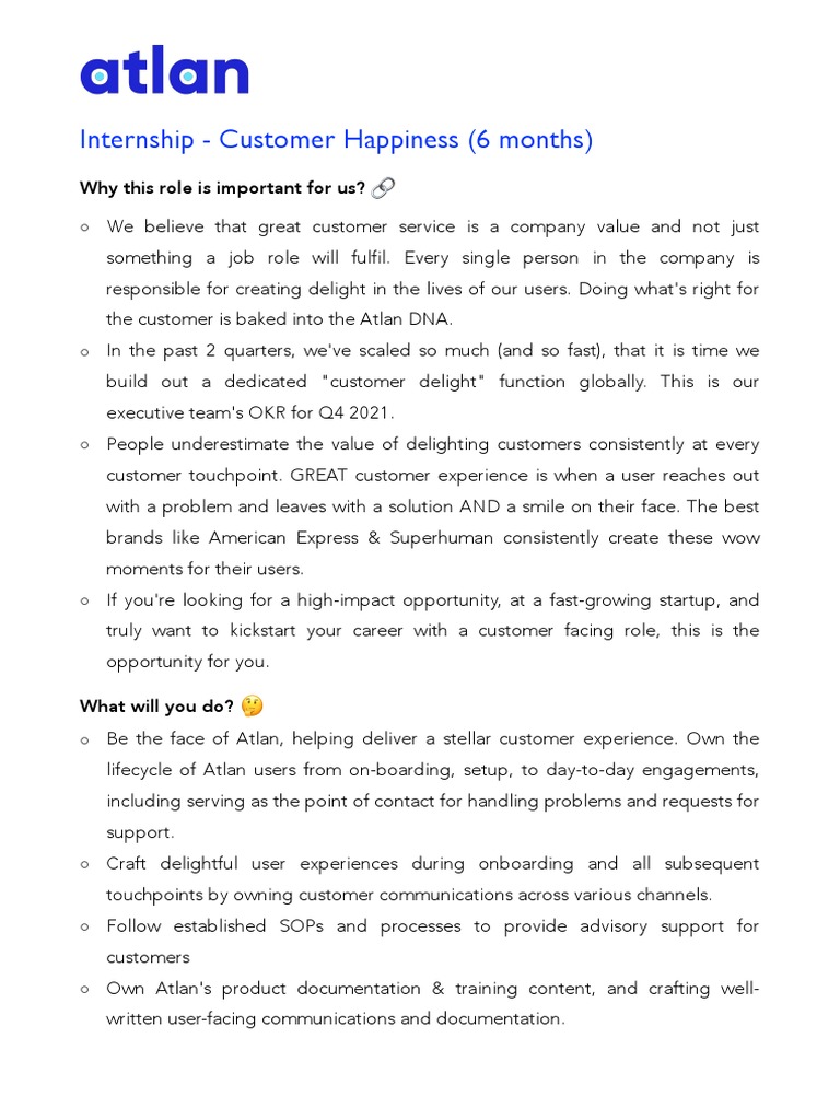 Internship - Customer Happiness (6 Months) | PDF | Communication | Business