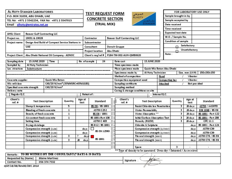 Test Request Form Concrete Section: (Trial Mix) | PDF | Concrete ...
