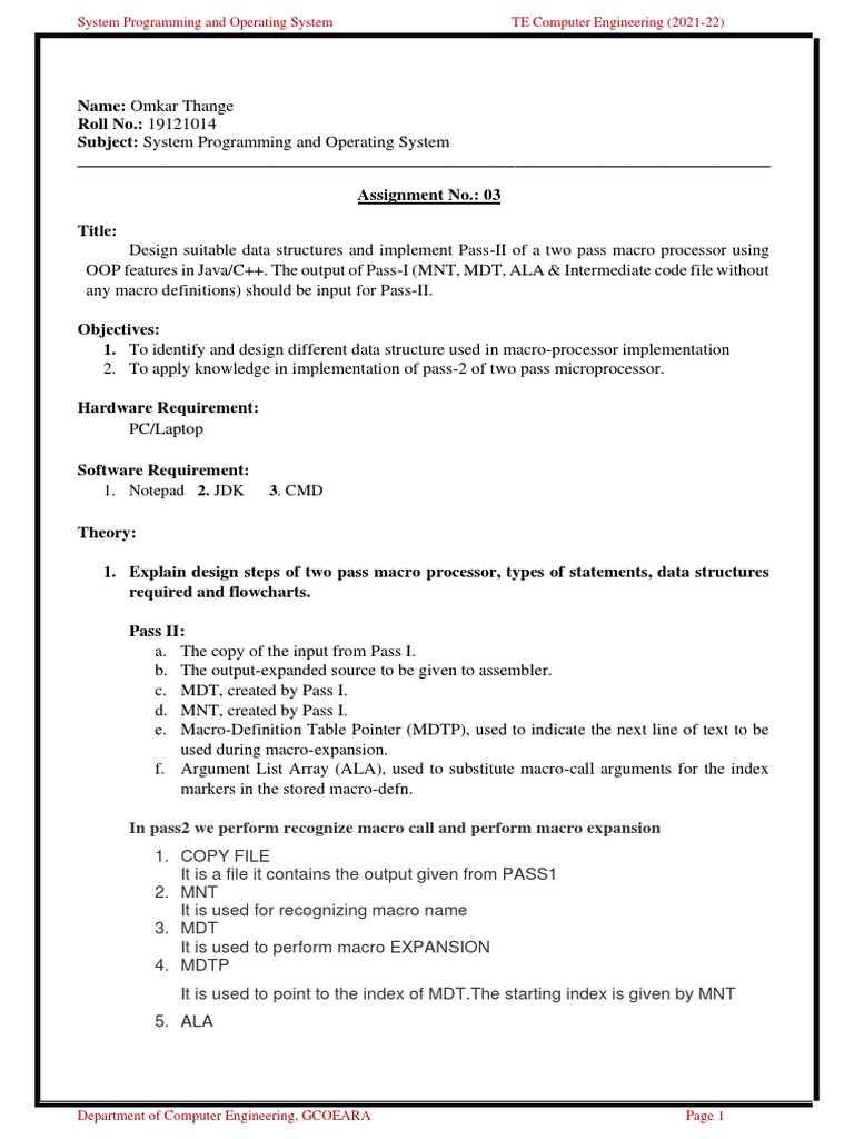 Assignment 3 (SPOS) | PDF | Macro (Computer Science) | Assembly Language