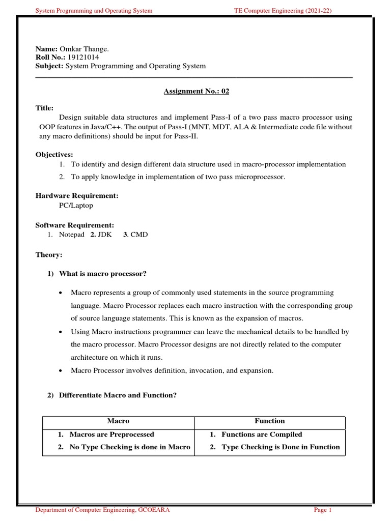 Assignment 2 (SPOS) Edited | PDF | Macro (Computer Science) | Subroutine
