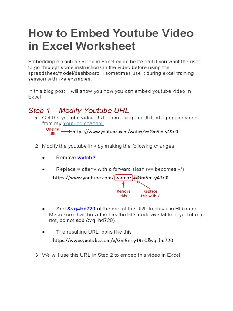 How To Embed Youtube Video in Excel Worksheet | PDF | Technology ...