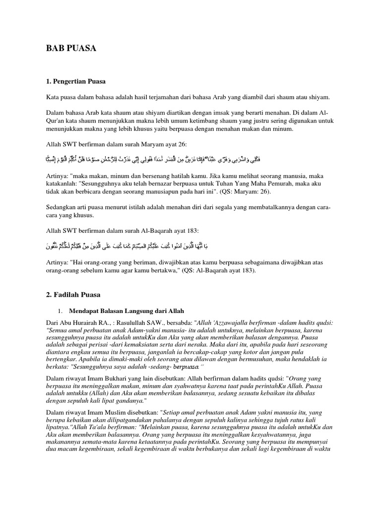 BI 6 Bab Puasa (Pengertian & Fadilah) | PDF