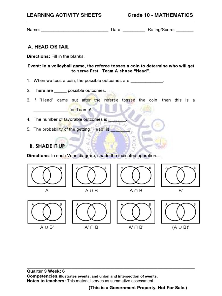 Learning Activity Sheets Grade 10 - Mathematics: This Material Serves ...