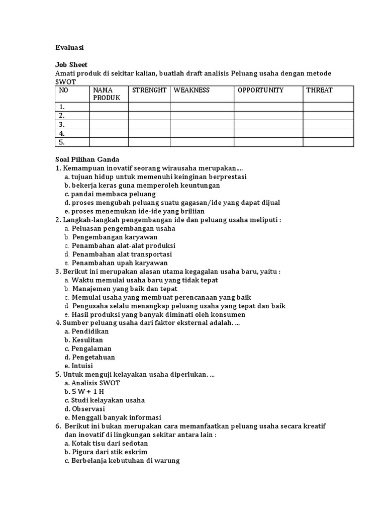 Latihan Soal Bab II PKK Kelas XI | PDF