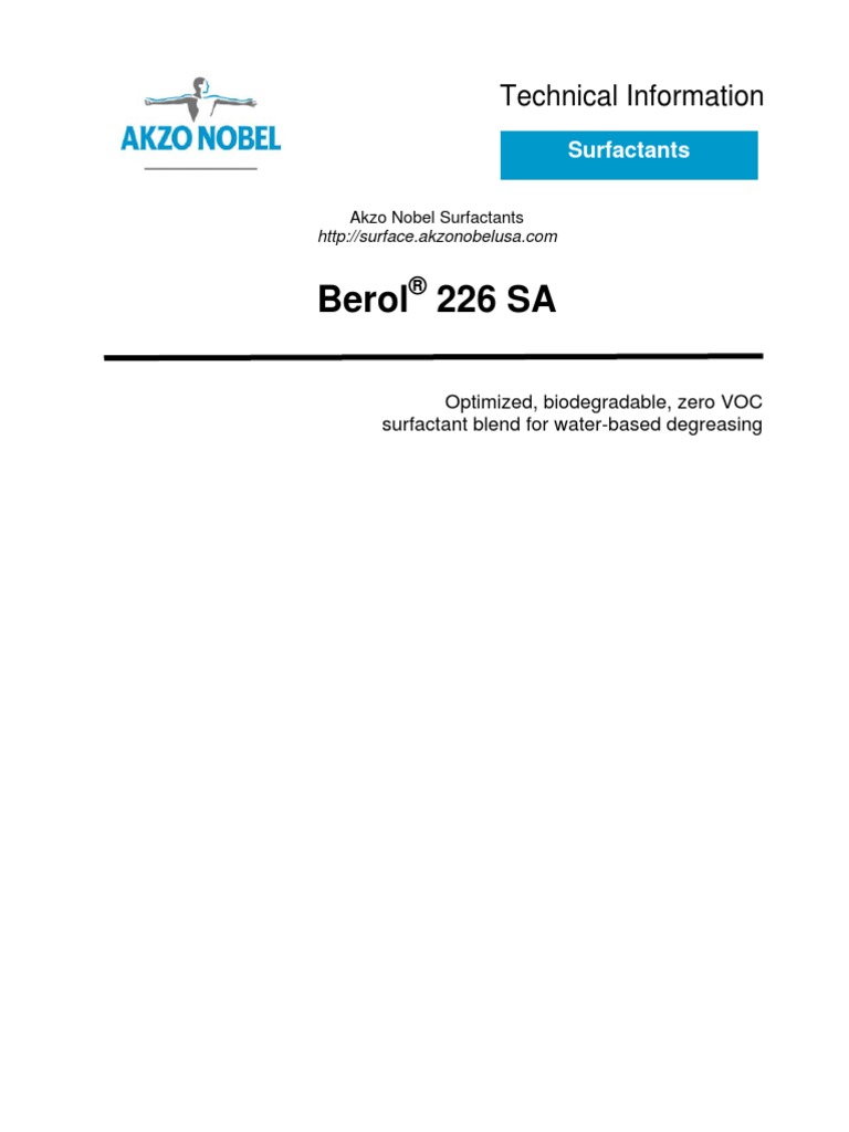 Berol 226 SA: Technical Information | PDF | Surfactant | Solubility