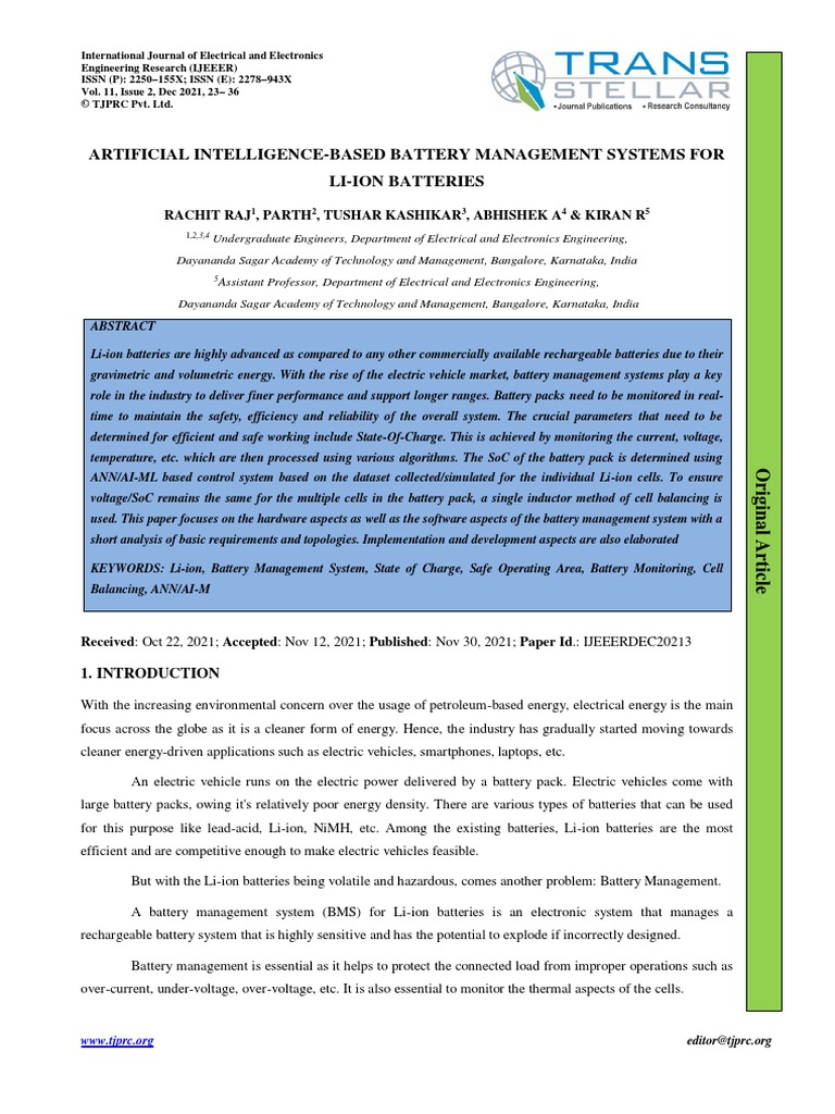 Artificial Intelligence-Based Battery Management Systems For Li-Ion ...