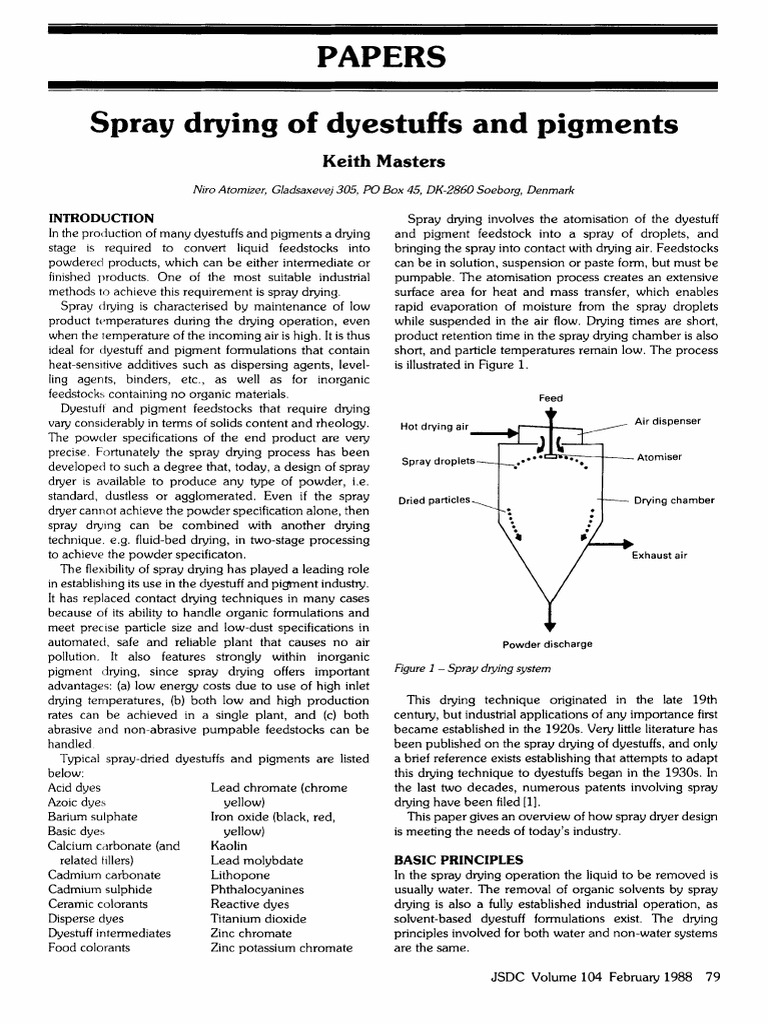 Papers: Drying of Dyestuffs and Pigments | PDF | Dye | Physical Chemistry